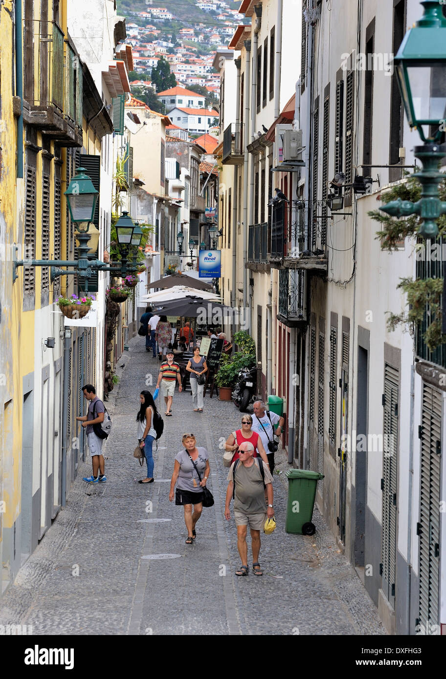 Funchal Madeira. Tourists walking through the old town Stock Photo - Alamy