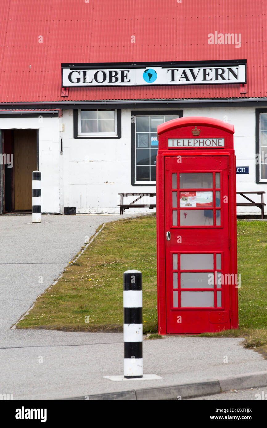 A pub and English phone box in Port Stanley, the capital of the ...