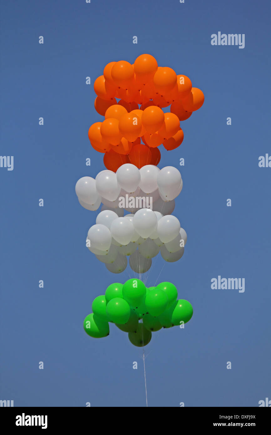 Balloons in the national Tri colors of India Stock Photo - Alamy