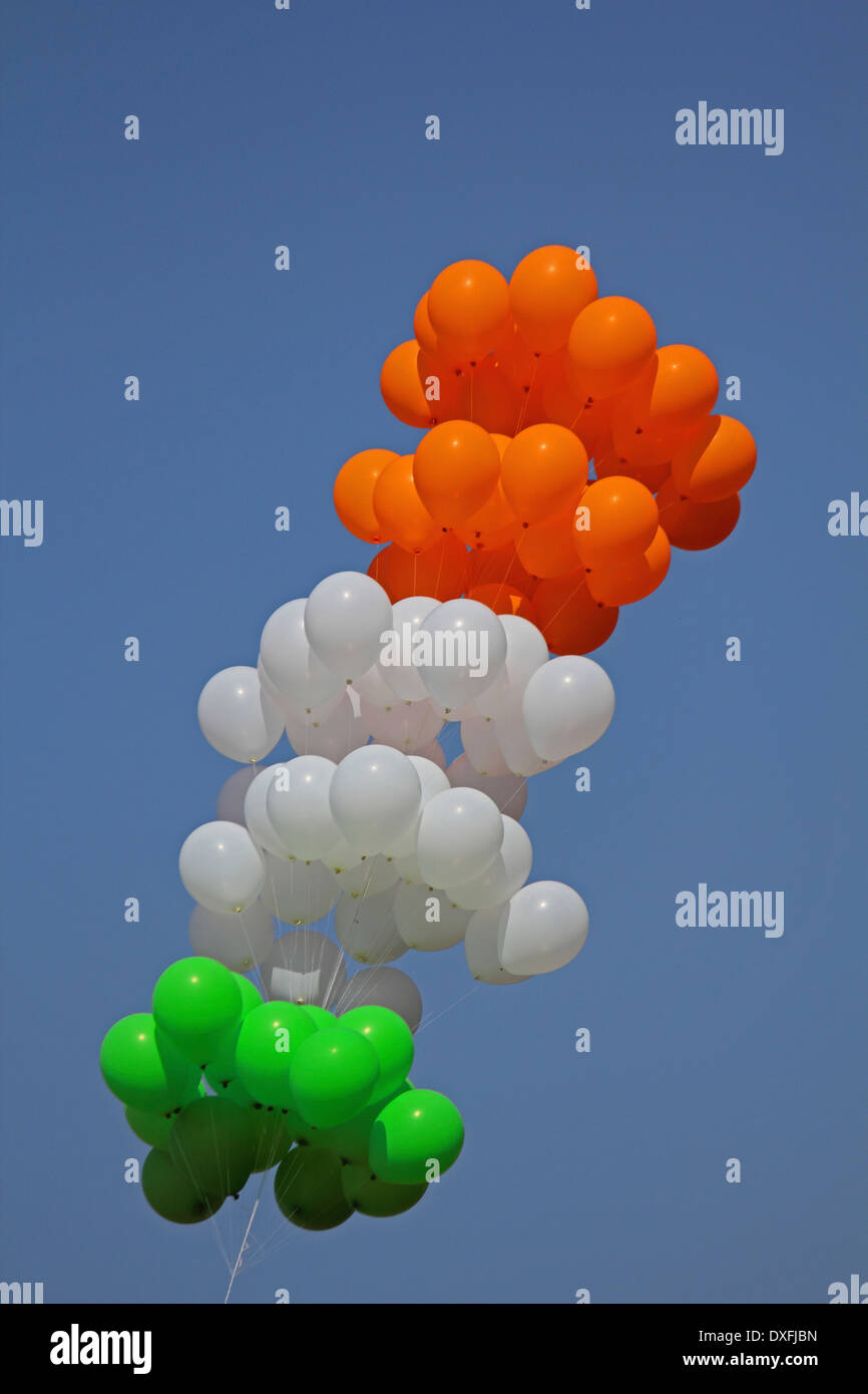 Balloons in the national Tri colors of India Stock Photo - Alamy