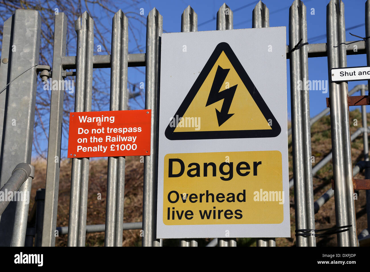 Railway warning signs Stock Photo - Alamy