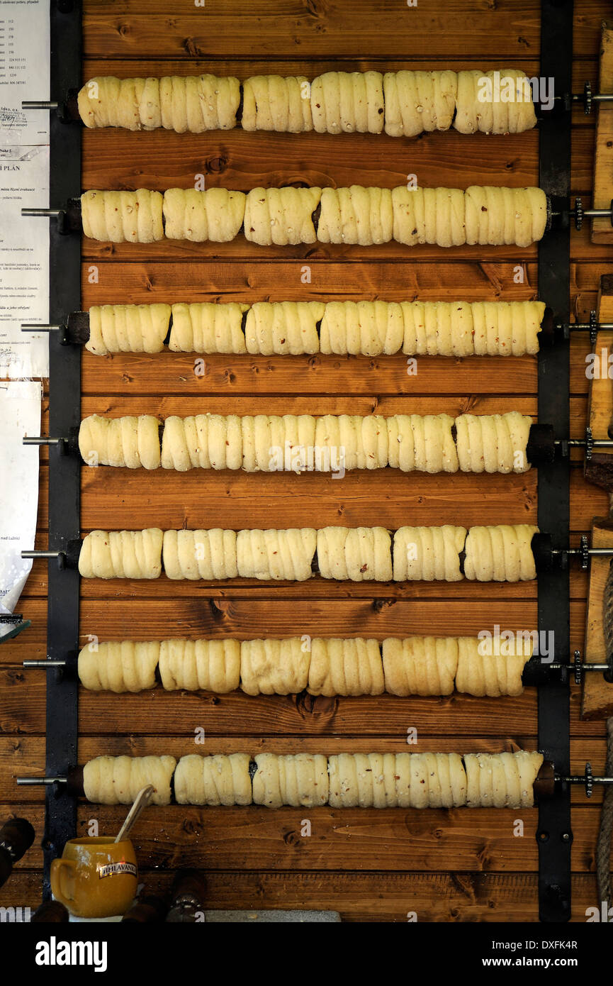 Raw trdelnik pastries, typical dessert, Prague, Bohemia, Czech Republic ...