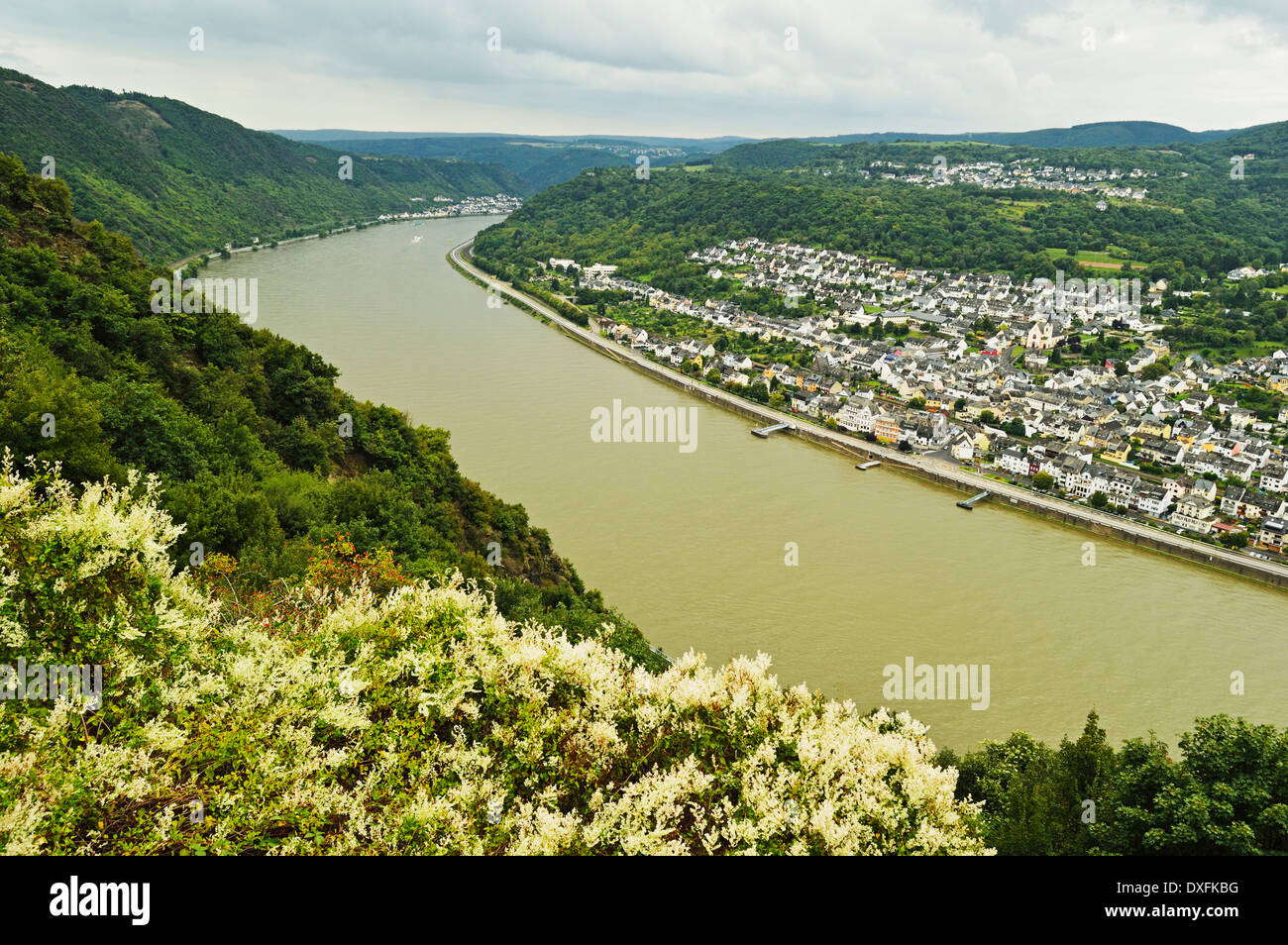Bad Salzig and Rhine River, Rhineland-Palatinate, Germany Stock Photo ...