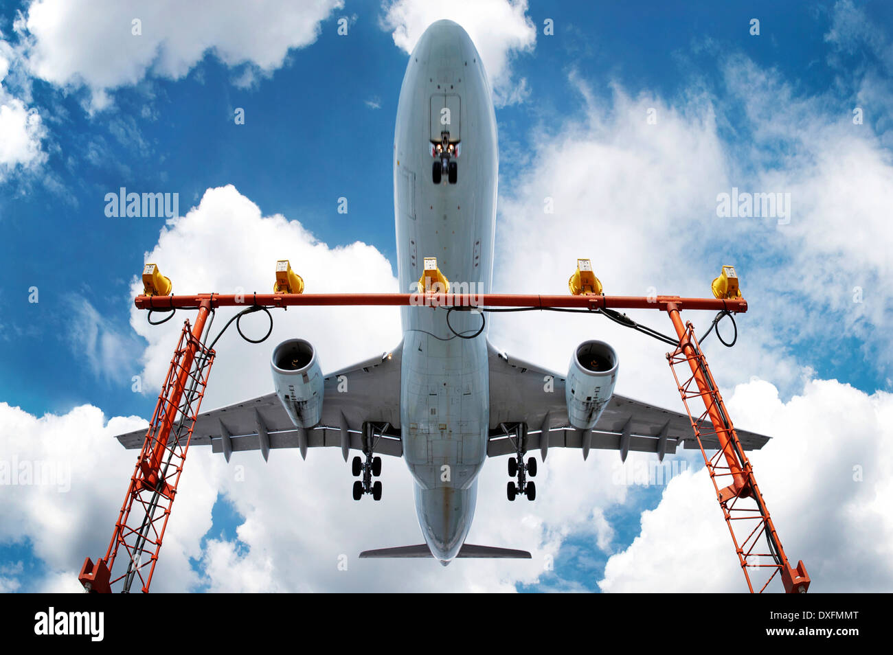 Low angle view of jumbo jet landing at Pearson International Airport ...