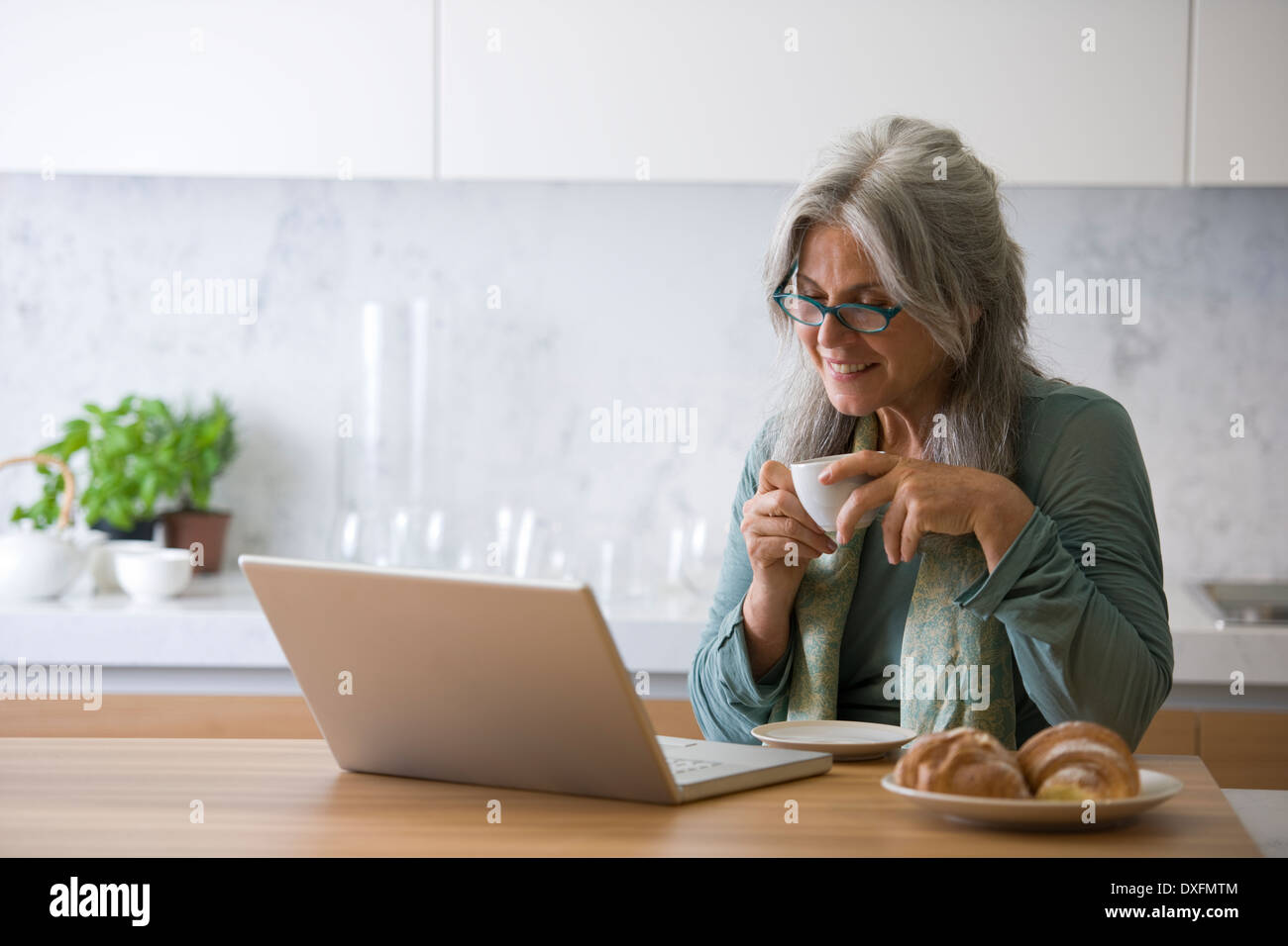 Mature woman with laptop computer Stock Photo - Alamy