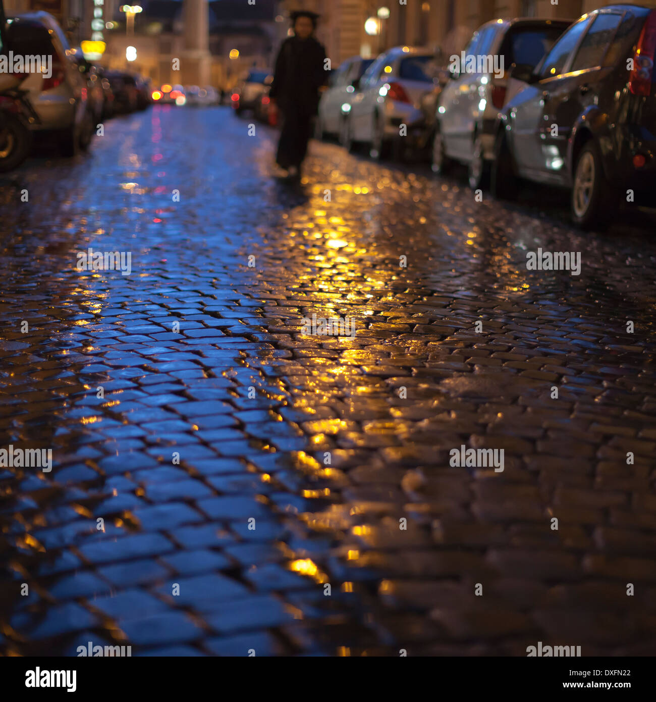 Cobblestone road in rainy Rome Stock Photo - Alamy