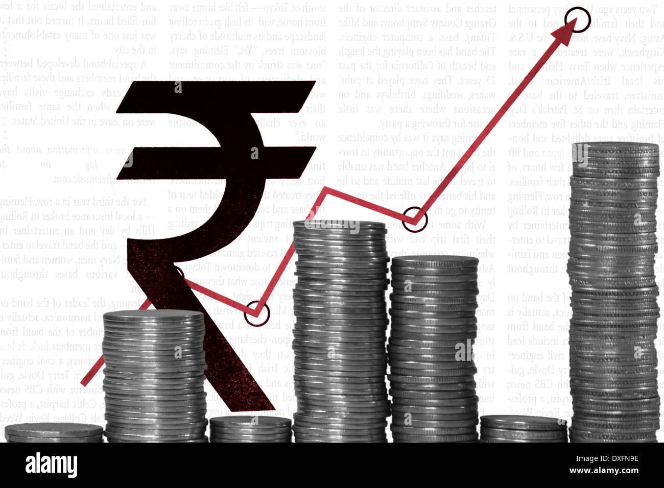 Coin Stack with arrow, bar graph Stock Photo - Alamy