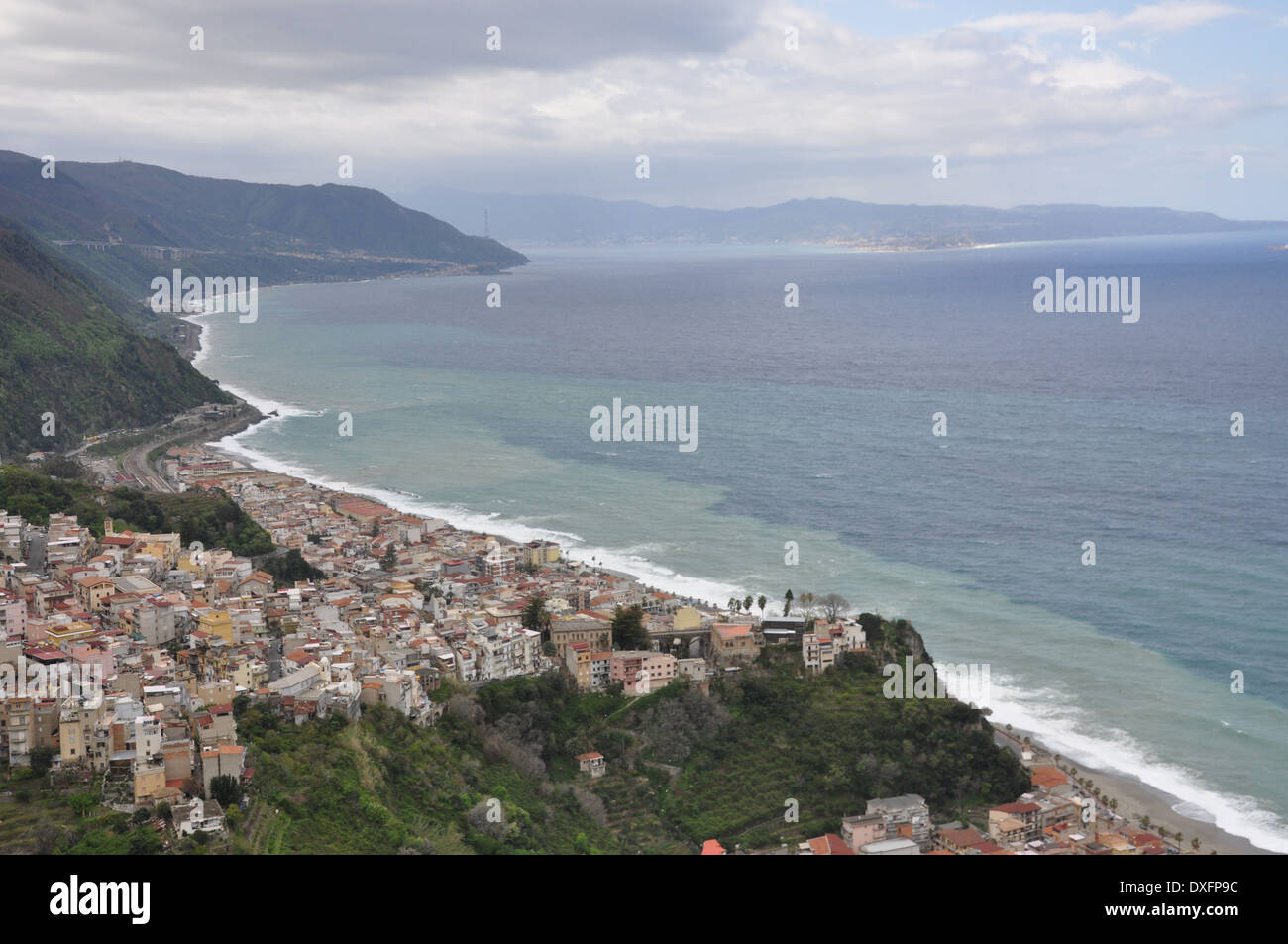 Panorama of Bagnara Calabra, Calabrian coastline and Sicily in the ...