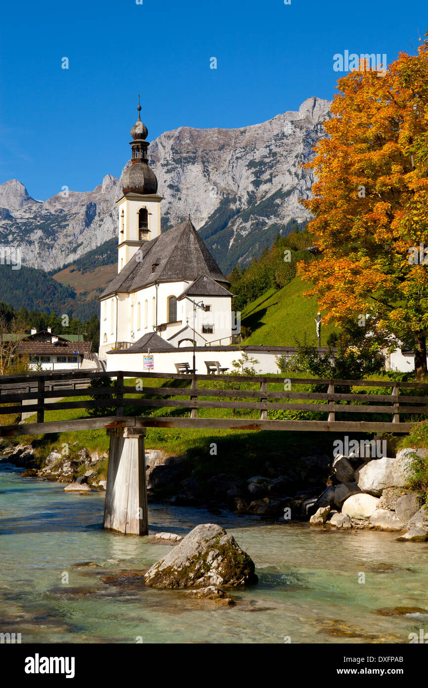 Ramsau Church in Autumn, Ramsau, near Berchtesgaden, Bavaria, Germany ...