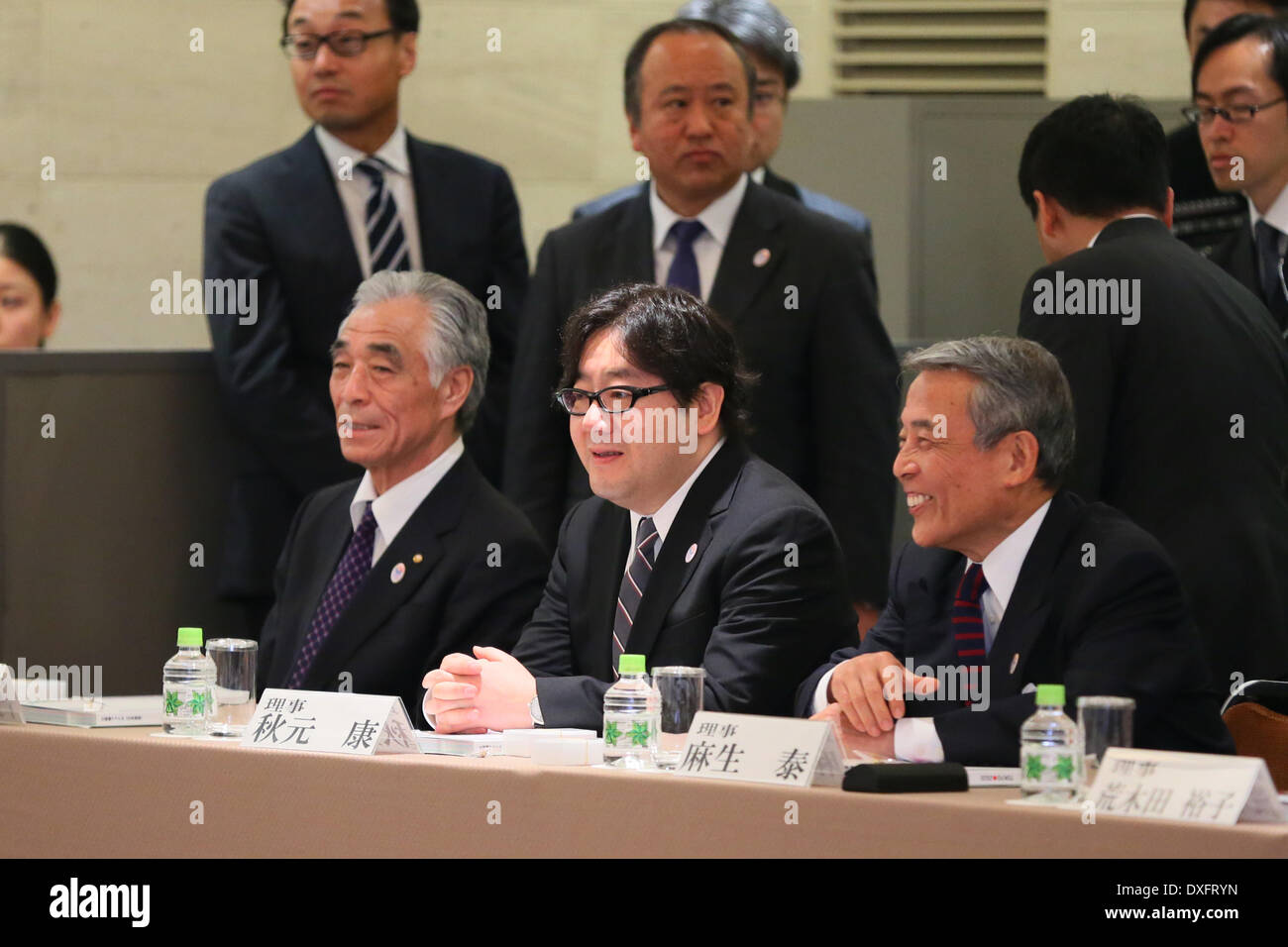 (L-R) Tsuyoshi Aoki, Yasushi Akimoto, Yutaka Aso, March 26, 2014 : a ...