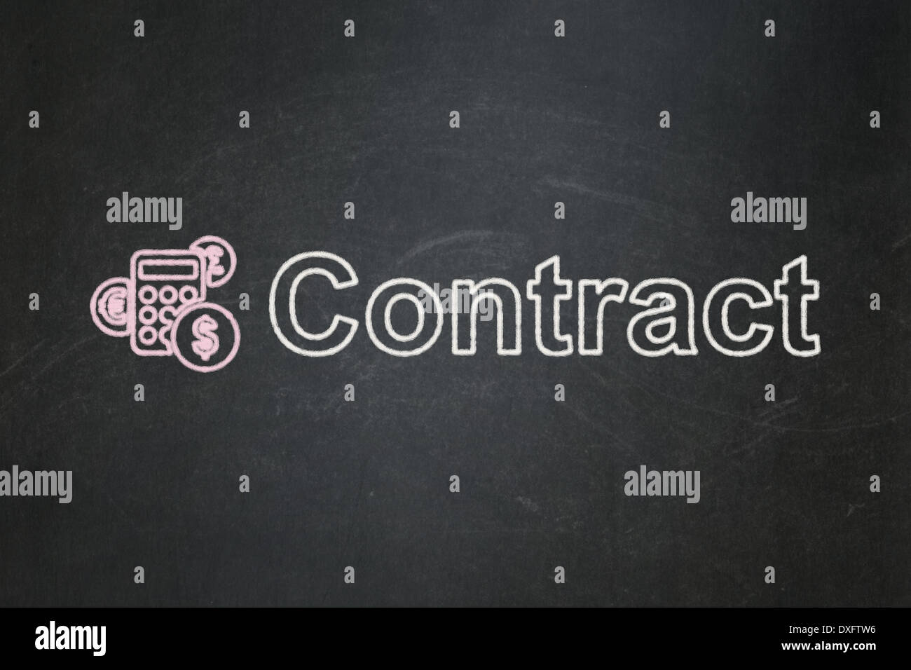 Business concept: Calculator and Contract on chalkboard background ...