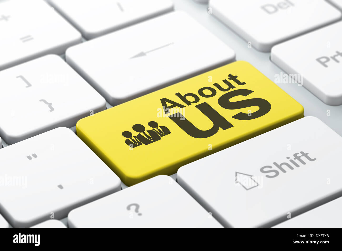 Marketing concept: Business People and About Us on computer keyboard ...