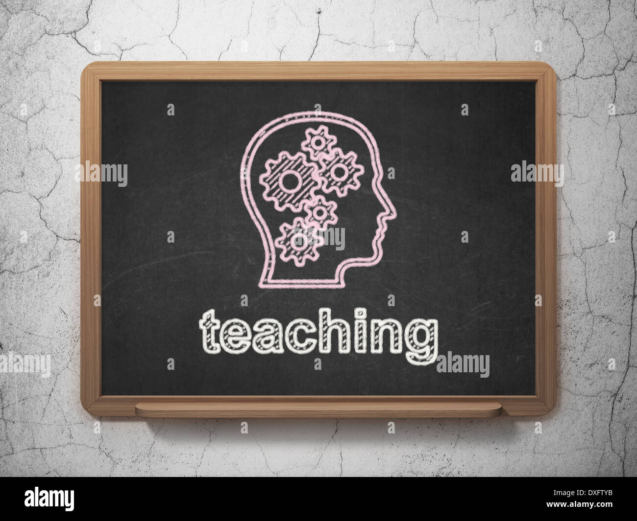Education concept: Head With Gears and Teaching on chalkboard ...