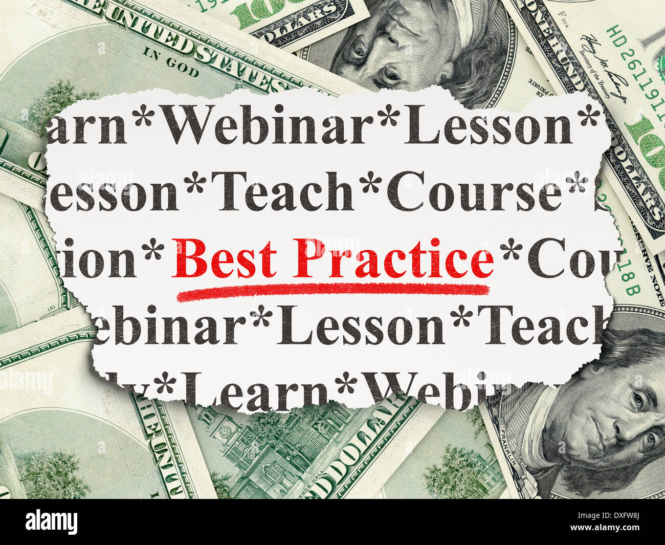 Education concept: Best Practice on Money background Stock Photo - Alamy