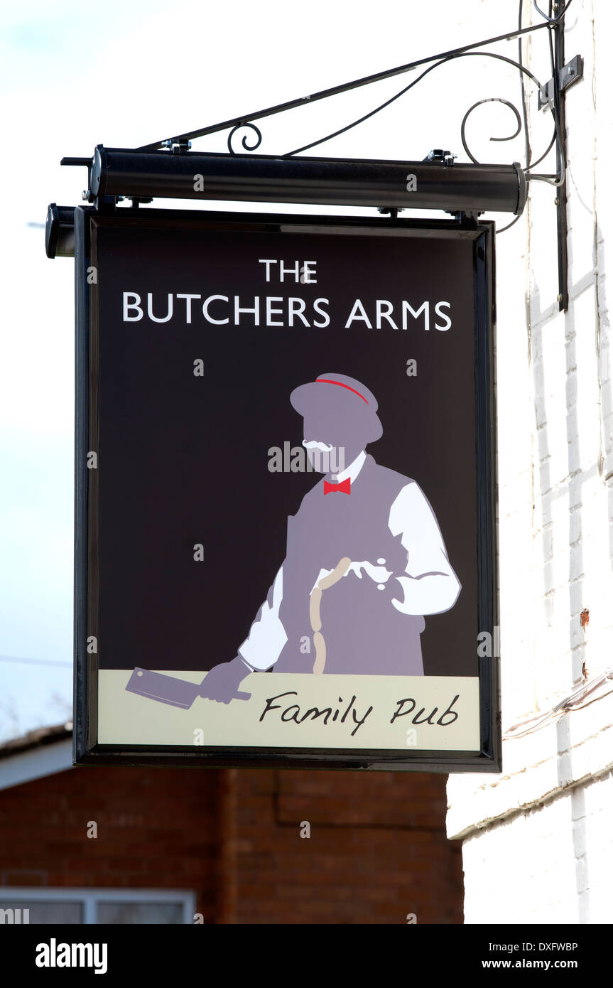 The Butchers Arms pub sign, Bishop`s Itchington, Warwickshire, England ...