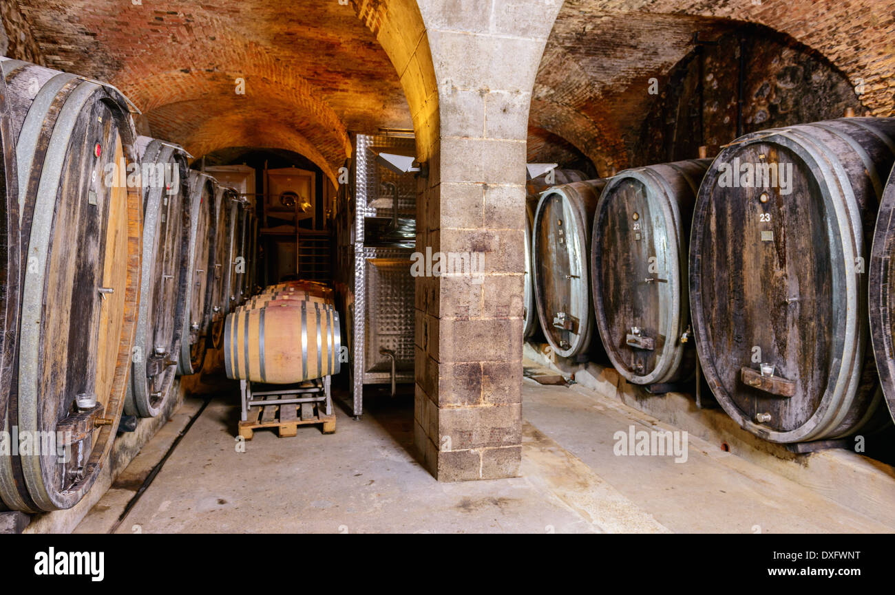 An Old Wine Cellar With Wooden Barrels Stock Photo - Alamy