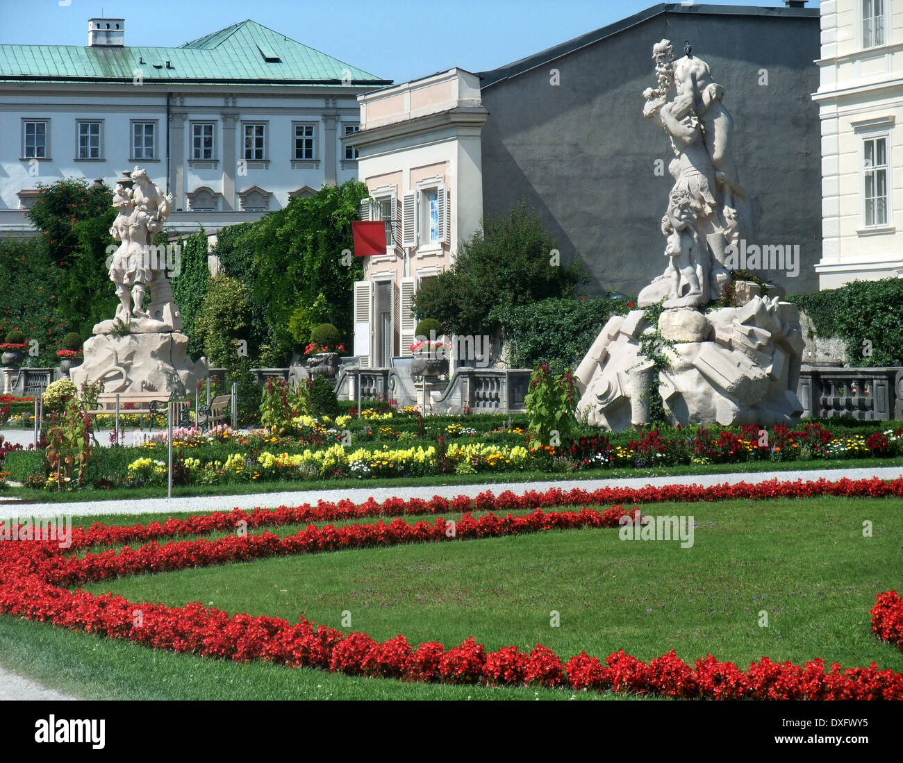 Idyllic scenery around Mirabell Palace in Salzburg, a town in Austria ...