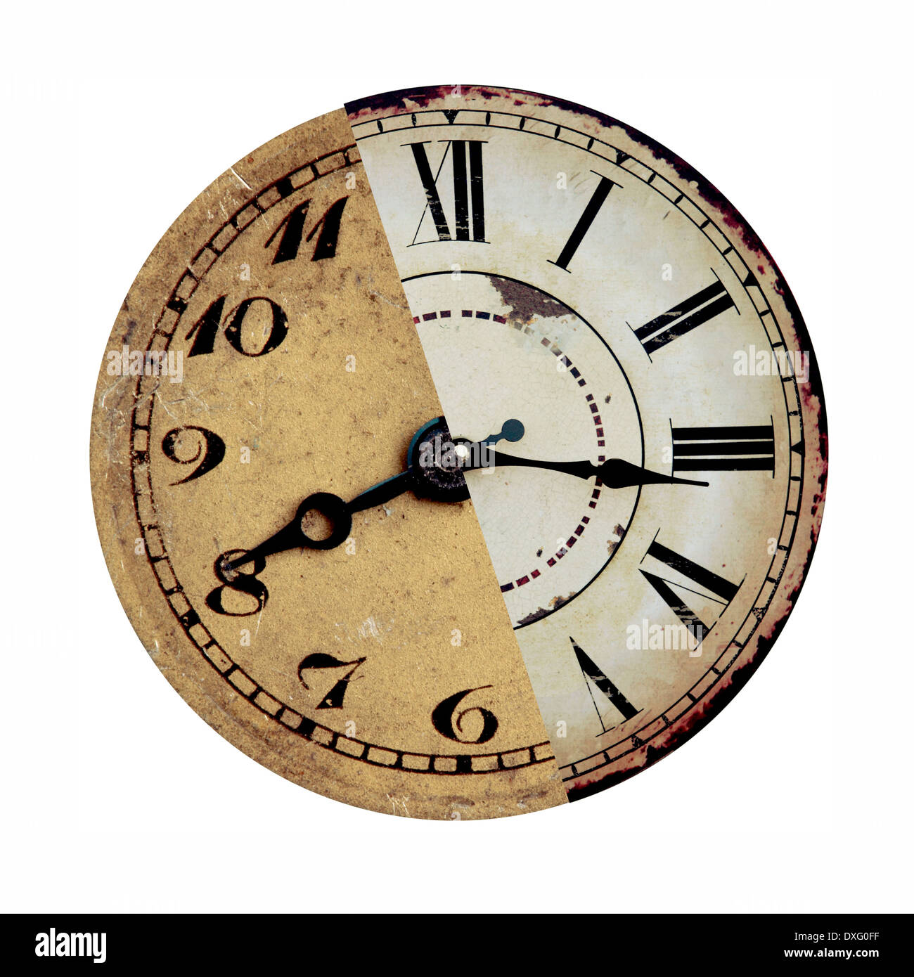 old and vintage clock isolated on white Stock Photo - Alamy