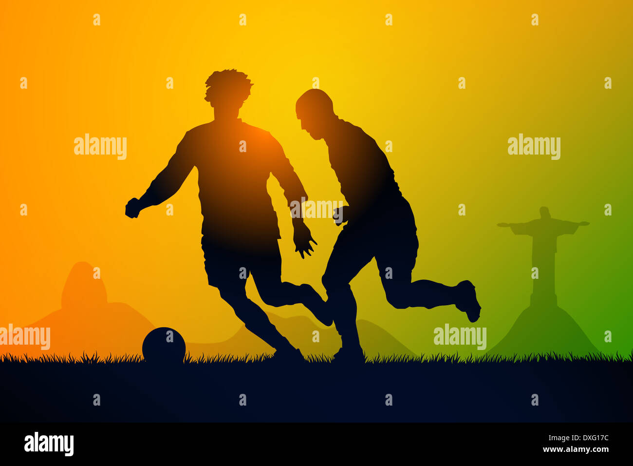 Silhouette soccer players to the sunset time Stock Photo - Alamy