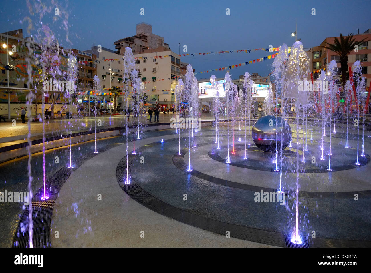 View of the artistic Inter Active water fountain located in Atzmaut ...