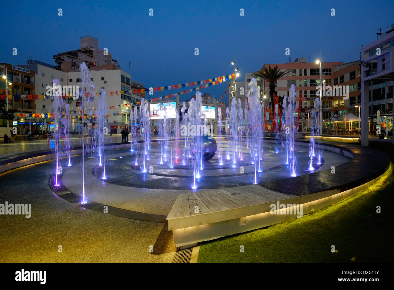 View of the artistic Inter Active water fountain located in Atzmaut ...