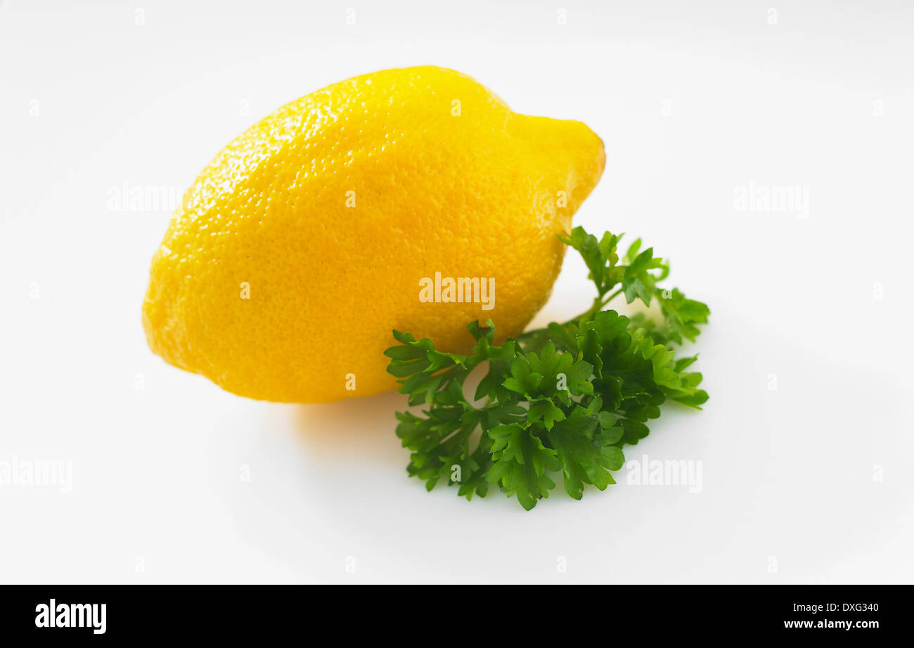 Lemon With Sprig Of Parsley Stock Photo - Alamy