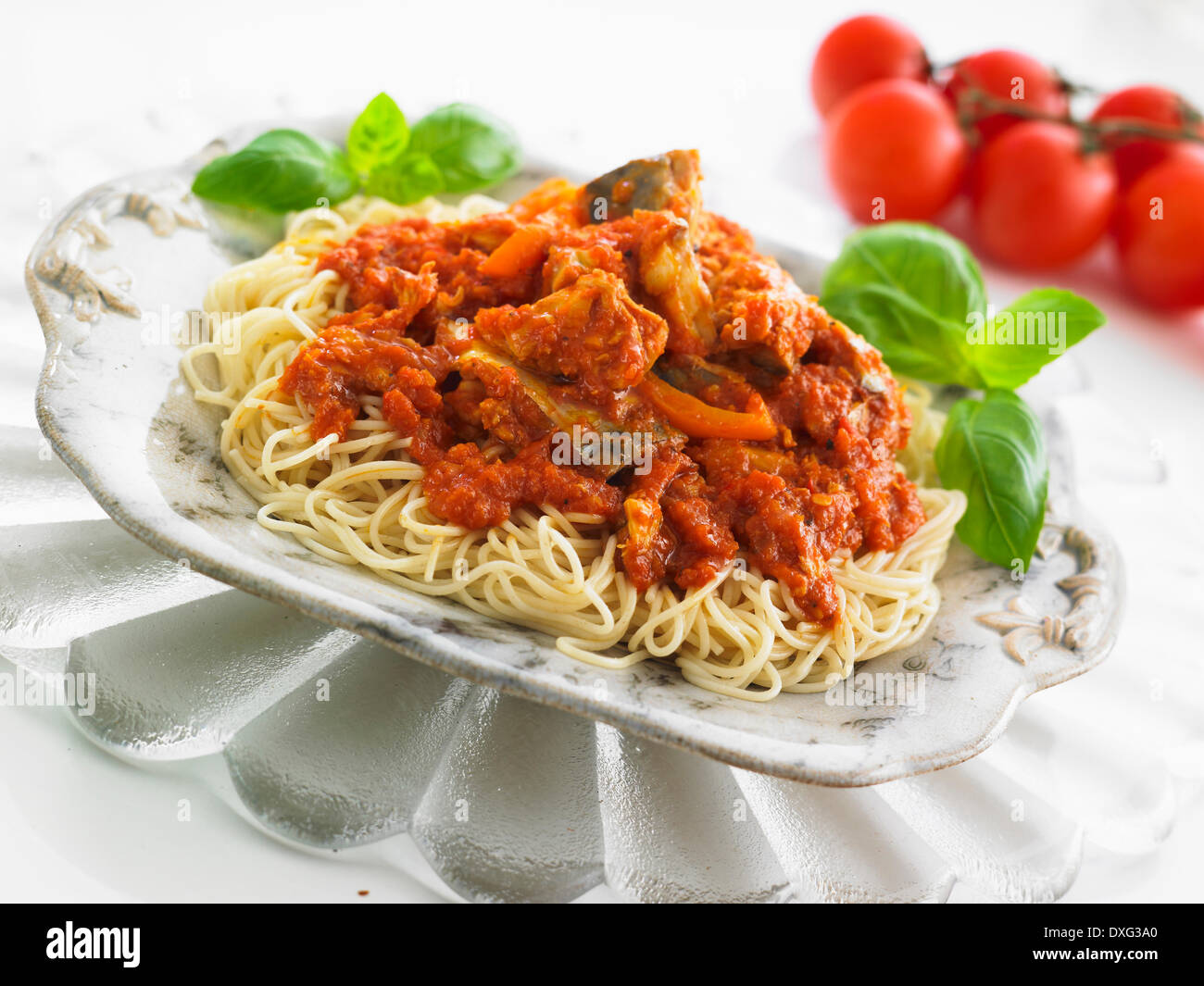 Spagettini With Mackerel Stock Photo - Alamy