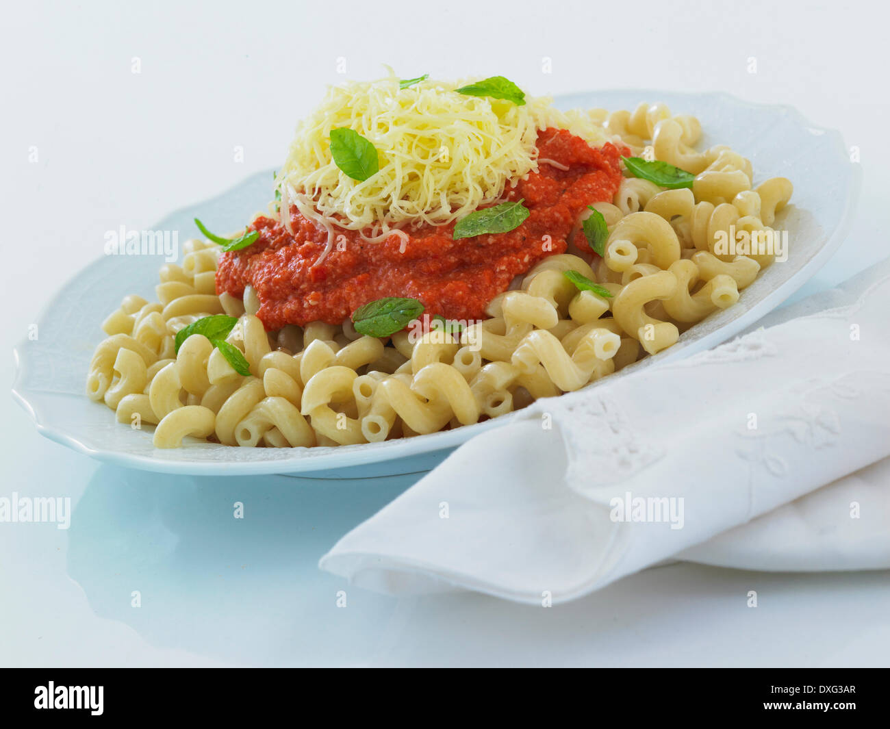 Pasta Twists With Red Peppers And Almonds Stock Photo - Alamy