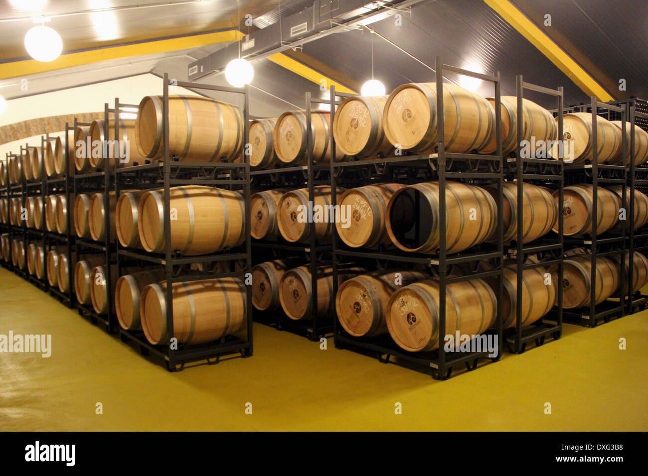 Red Wine Maturing In Oak Barrels Stock Photo - Alamy