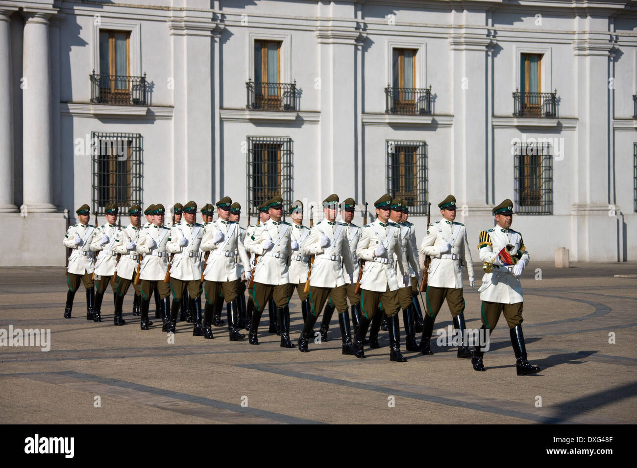 Changing the guard at the Presidential Palace in the city of Santiago ...