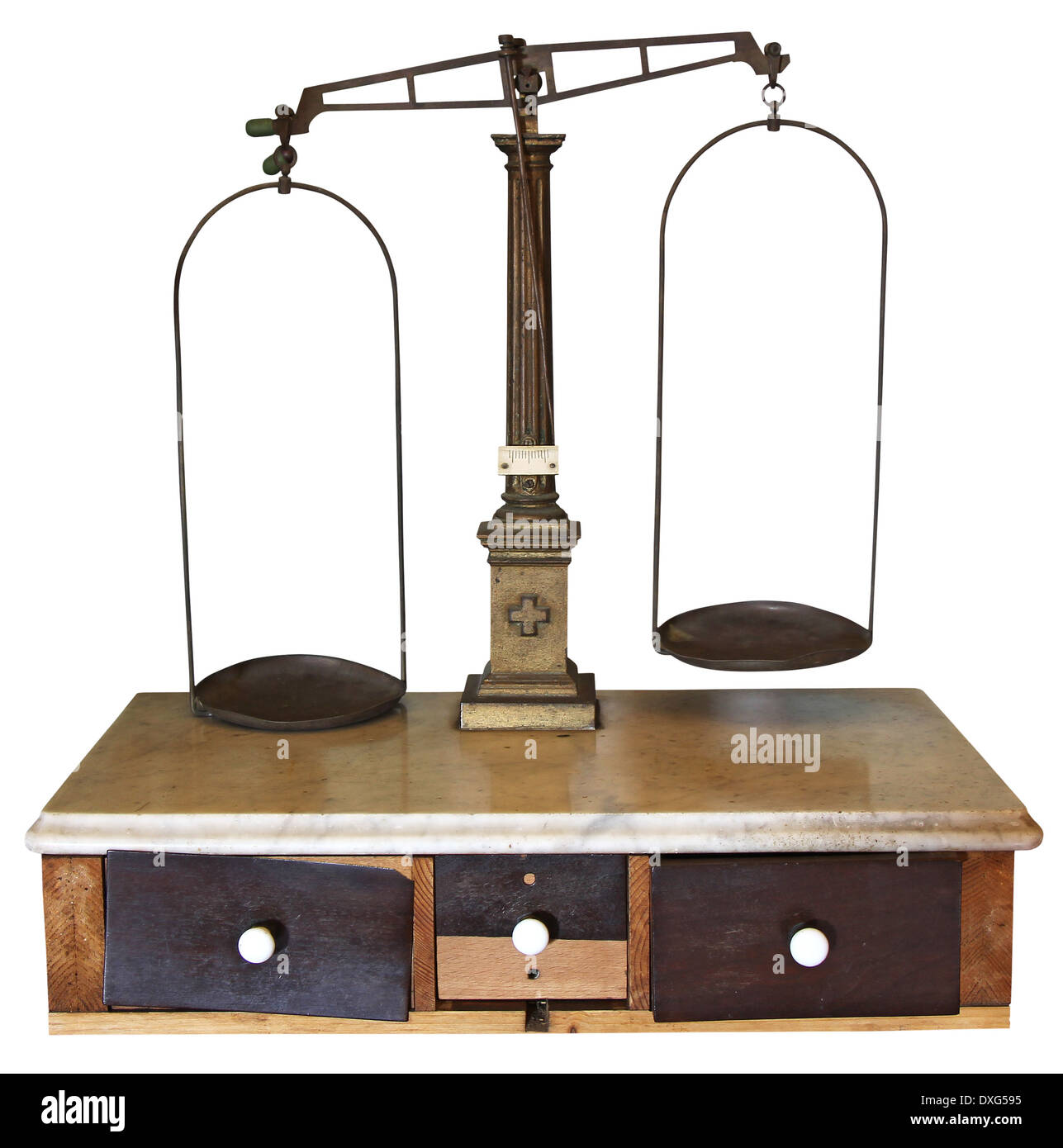 Old pharmaceutical scales isolated on white background with Clipping ...