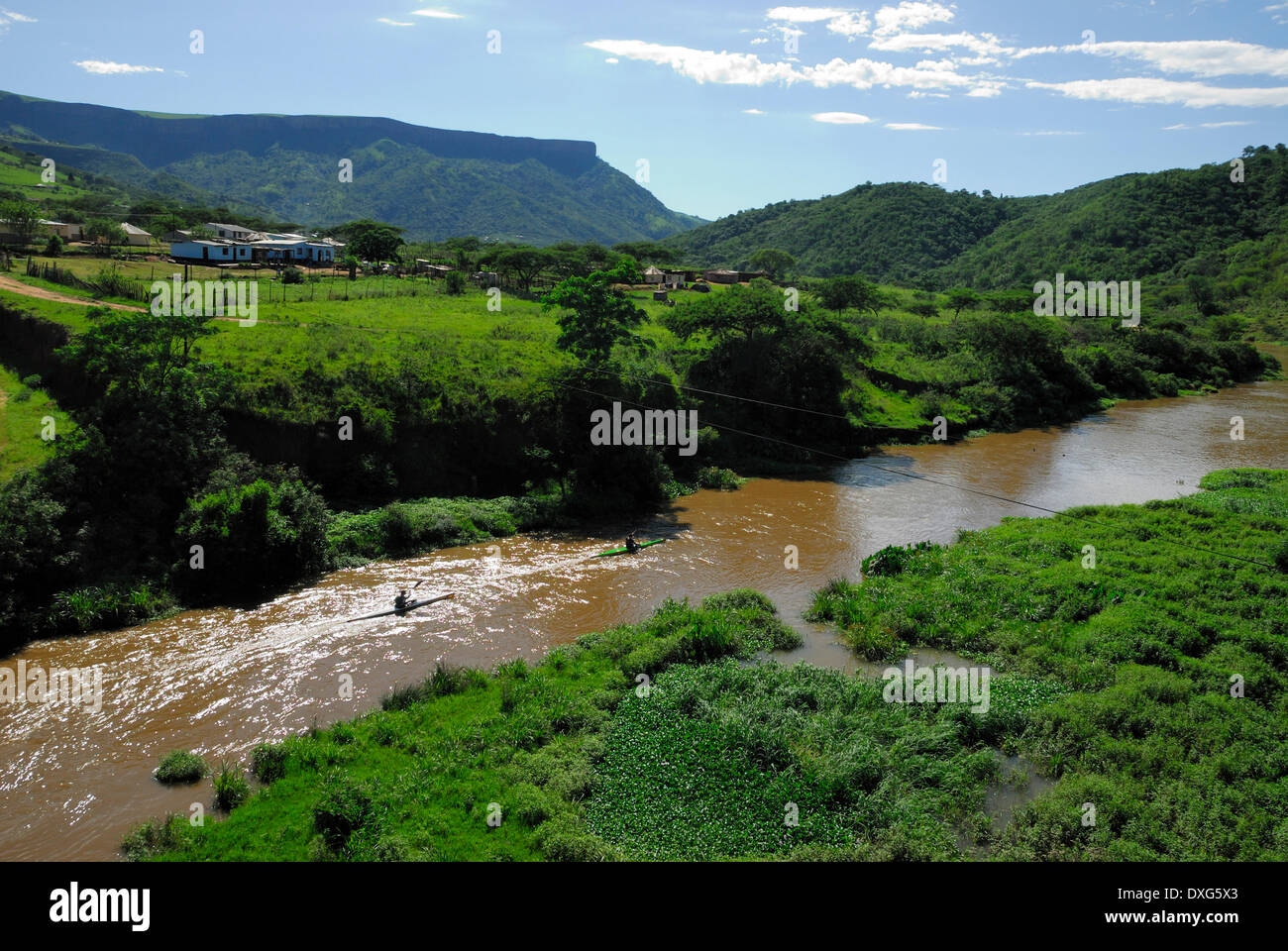 Paddlers canoeing on the Msunduzi River, KwaZulu Natal, South Africa ...