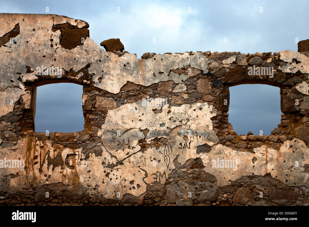 brown distorted door window in a broke paint wall arrecife lanzarote ...