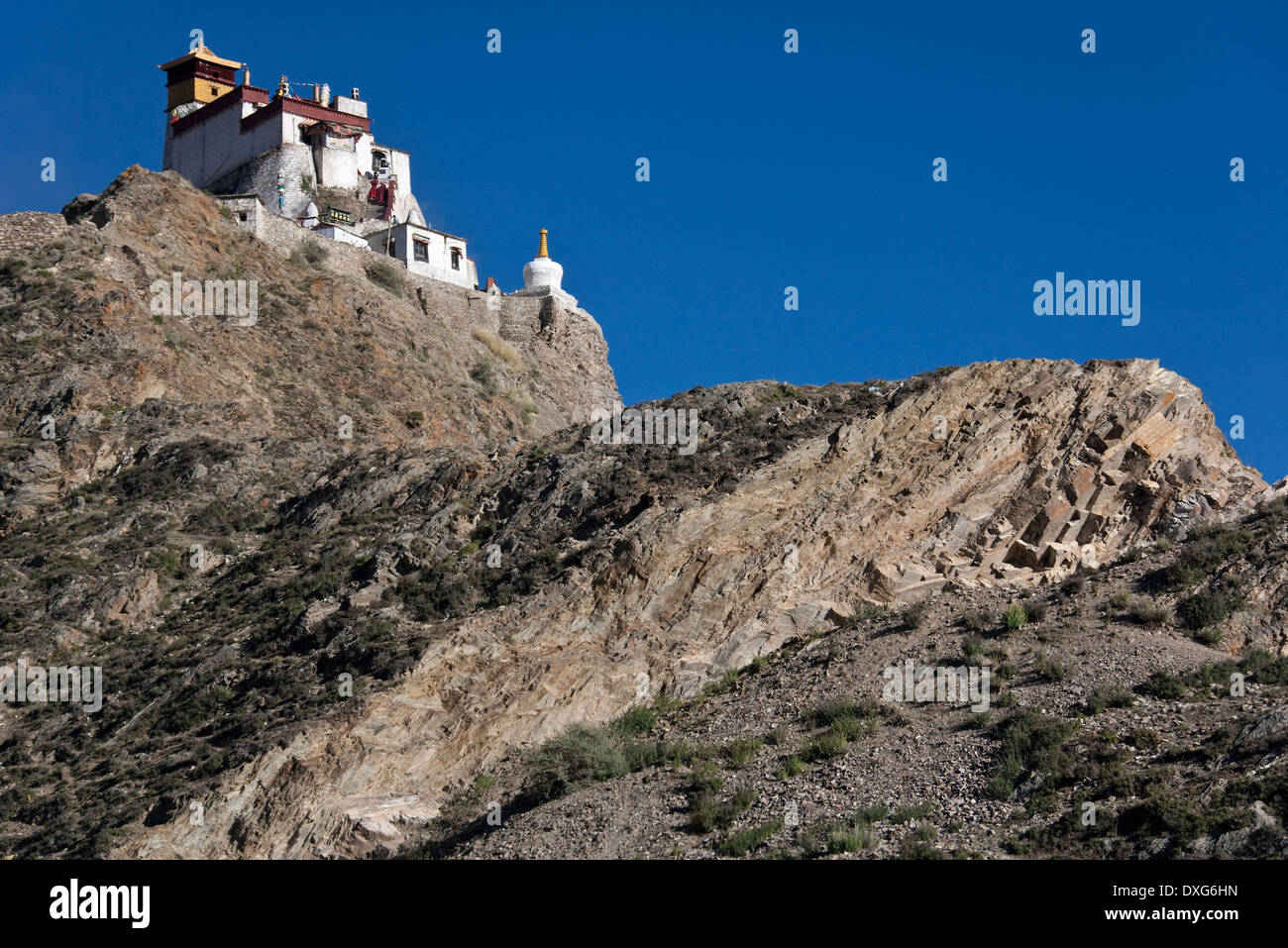 The remote mountain top Yambulagang Buddhist Monastery in Tibet Stock ...