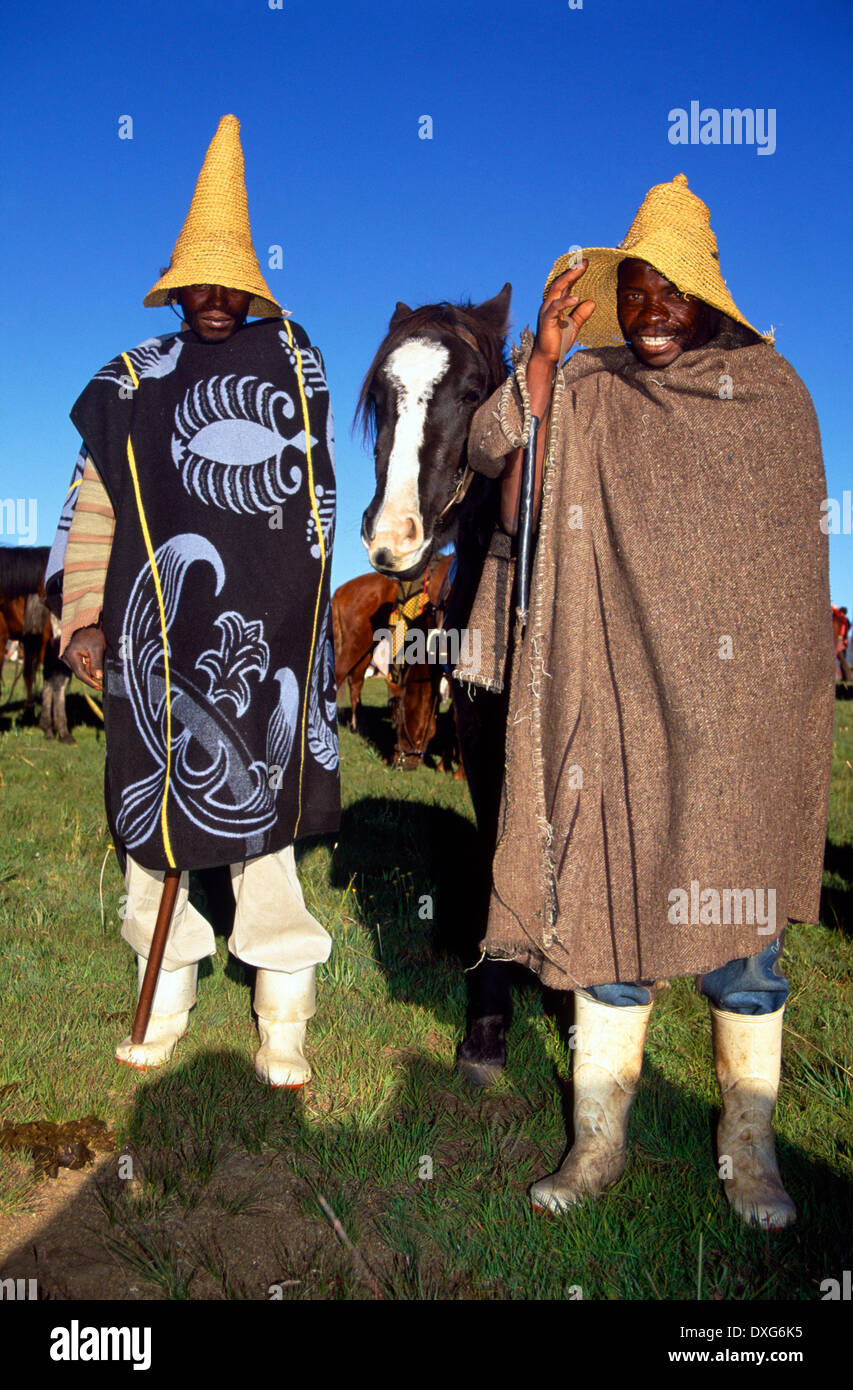 Basotho horsemen with ponies Stock Photo - Alamy