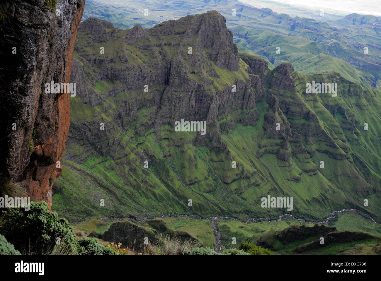 View down into Ifidi valley, northern Drakensberg mountains Stock Photo ...
