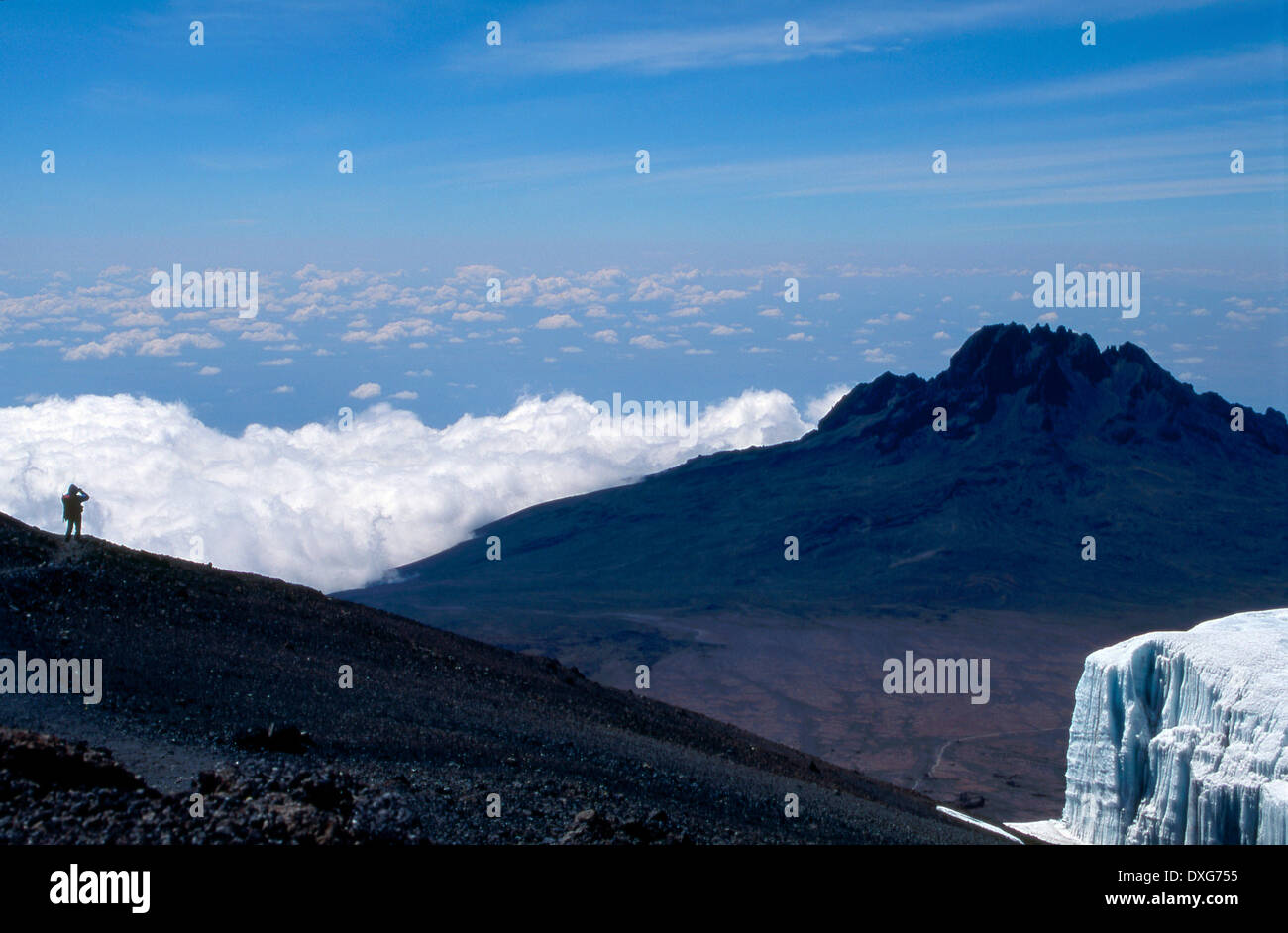 View from the summit of Mt Kilimanjaro, Tanzania, the highest point in ...