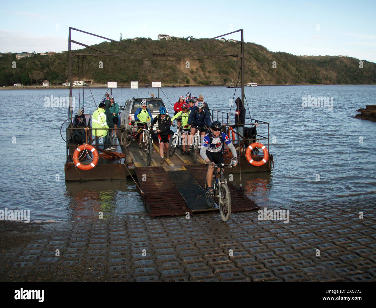 Cycling the Wild Coast, crossing the Great Kei river on the ferry at ...