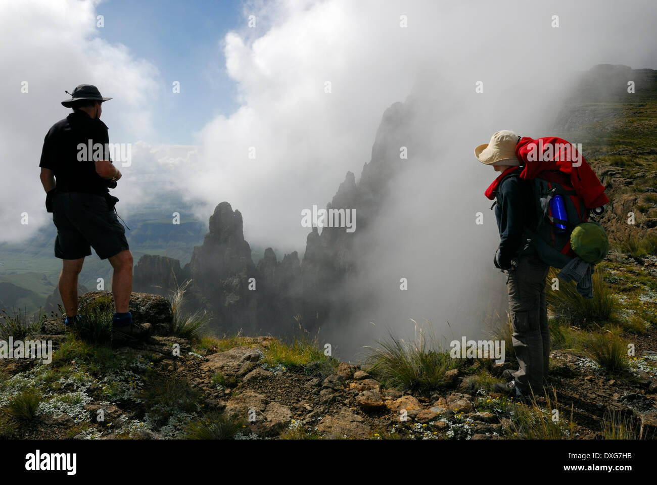Looking down the Drakensberg escarment, with Mponjwana Peak in the mist ...