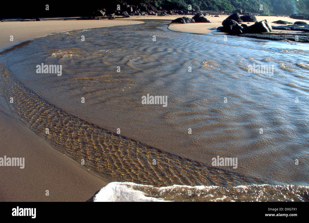 Ripples in flowing river mouth at beach Stock Photo - Alamy