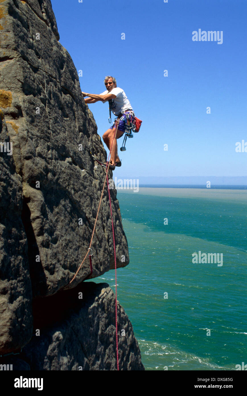 Rock Climber on sea cliffs at Morgan Bay Stock Photo - Alamy