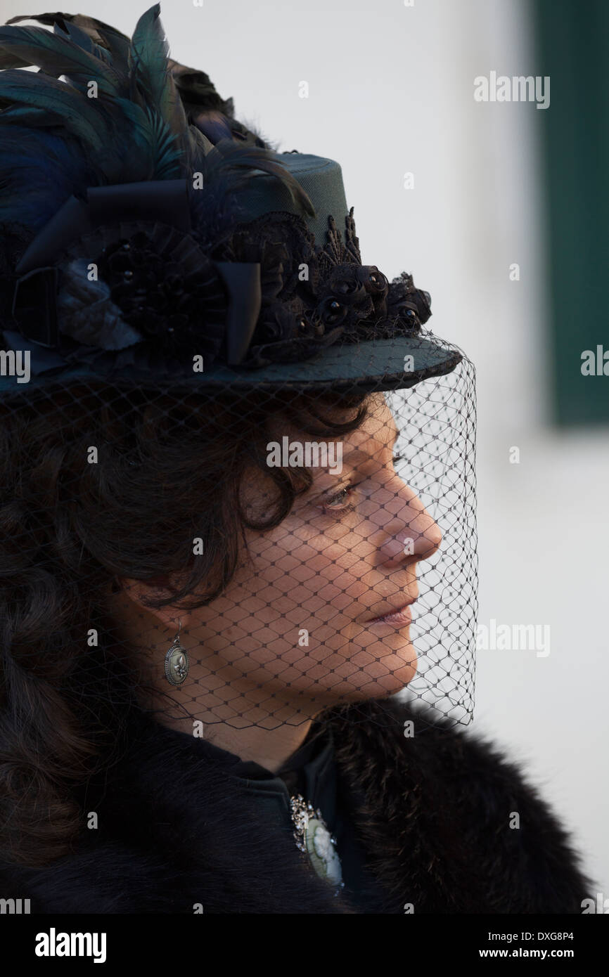Woman in feather hat at Venice Carnival, 2014, Venice, Italy Stock ...