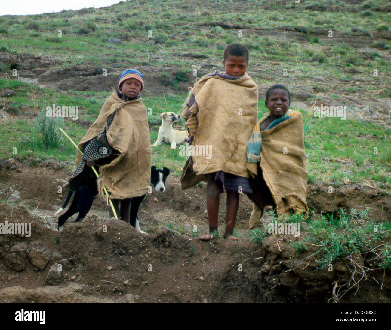 Basotho boys dressed in sackcloth Stock Photo - Alamy