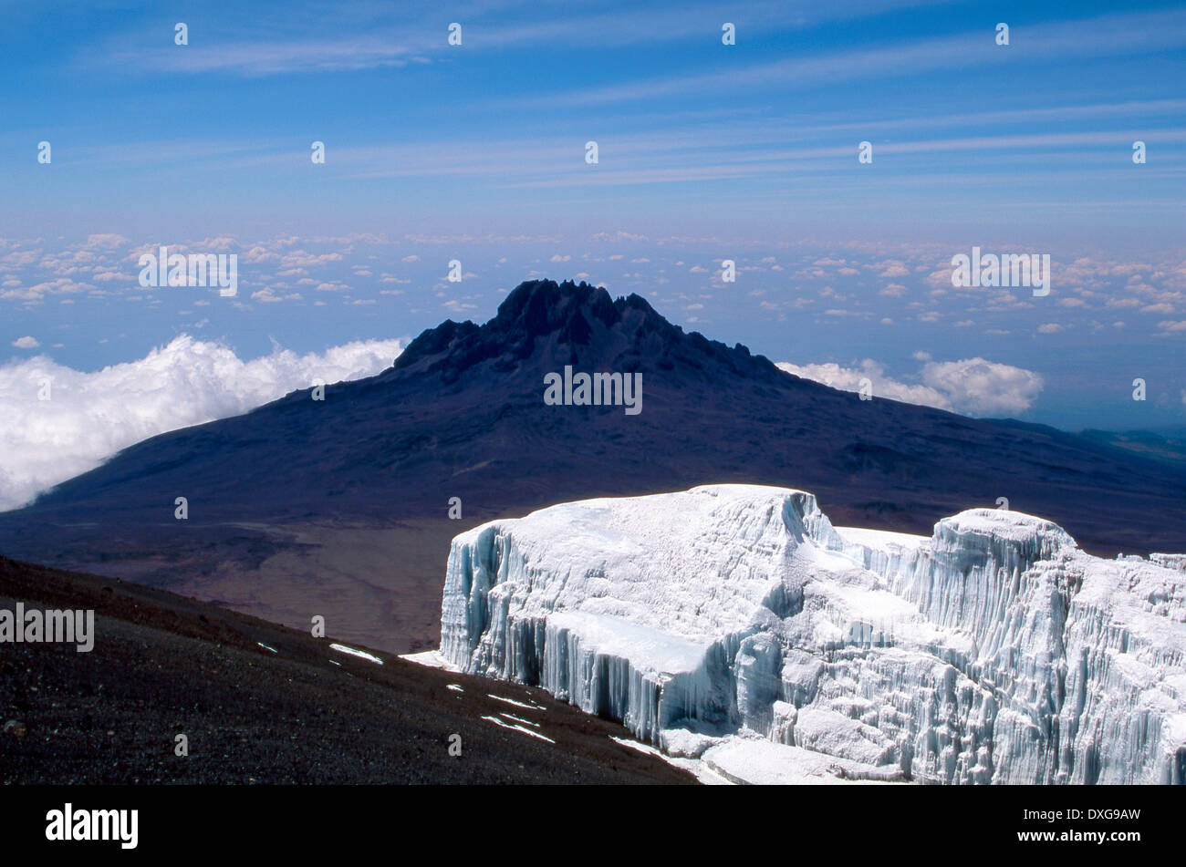 View from the summit of Mt Kilimanjaro, Tanzania, the highest point in ...