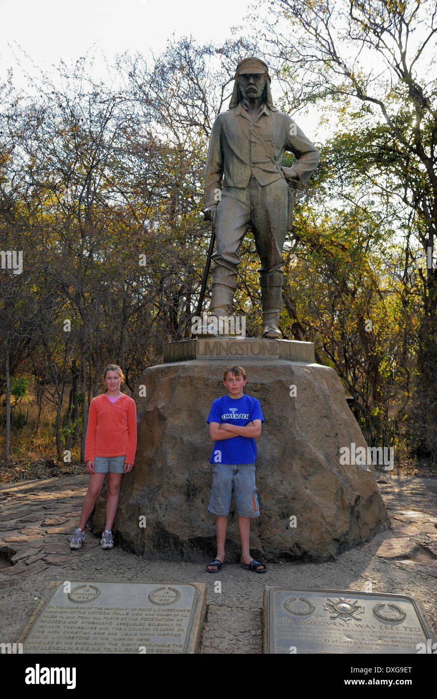 David Livingstone's statue at Victoria Falls, Zimbabwe Stock Photo - Alamy
