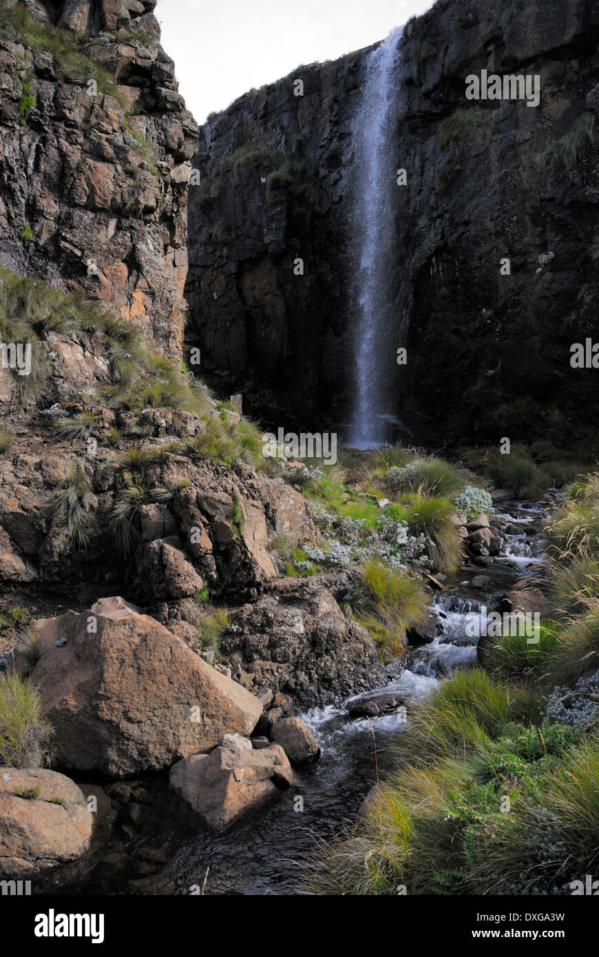 small waterfall on top of the escarpment near Icidi Pass, Drakensberg ...