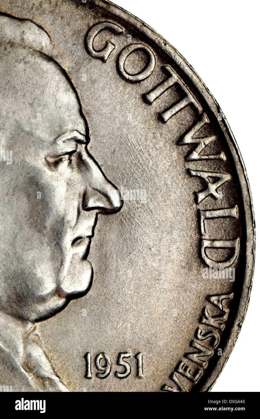 Czechoslovak 100Kc coin of 1951 with portrait of Klement Gottwald ...