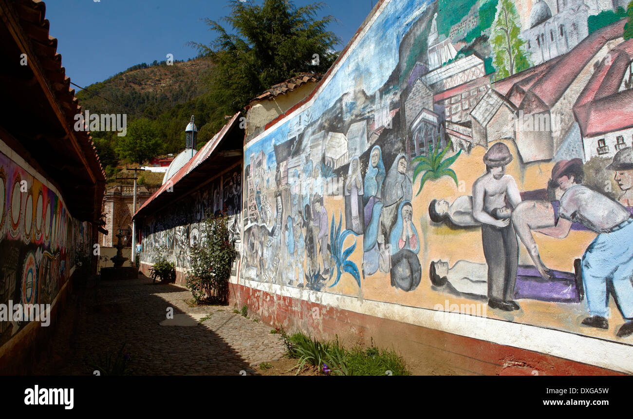 America, Mexico, Michoacán state, Angangueo village, mural painting ...