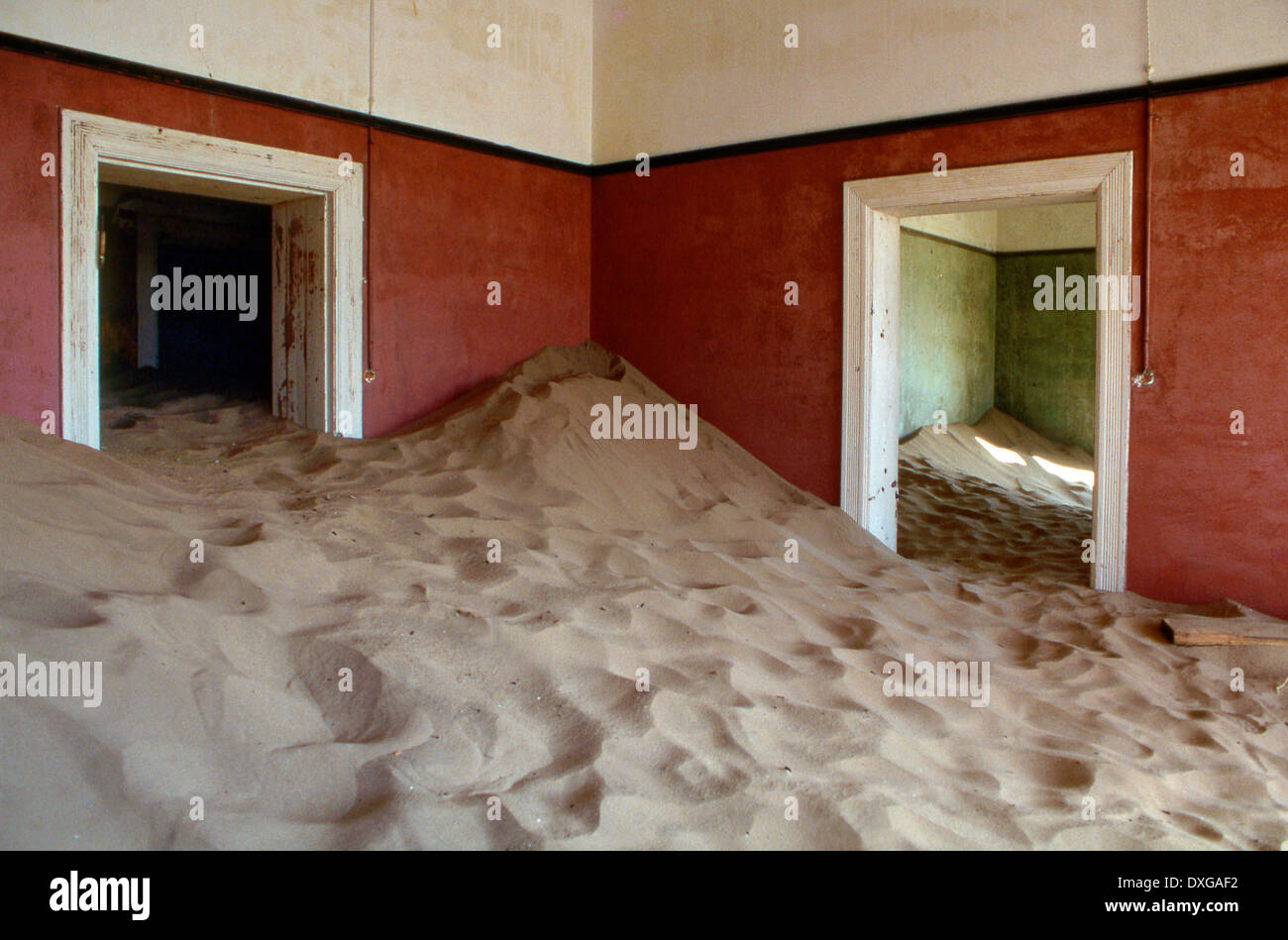 Sand encroaching on ruined buildings in Kolmanskop, a ghost town near ...