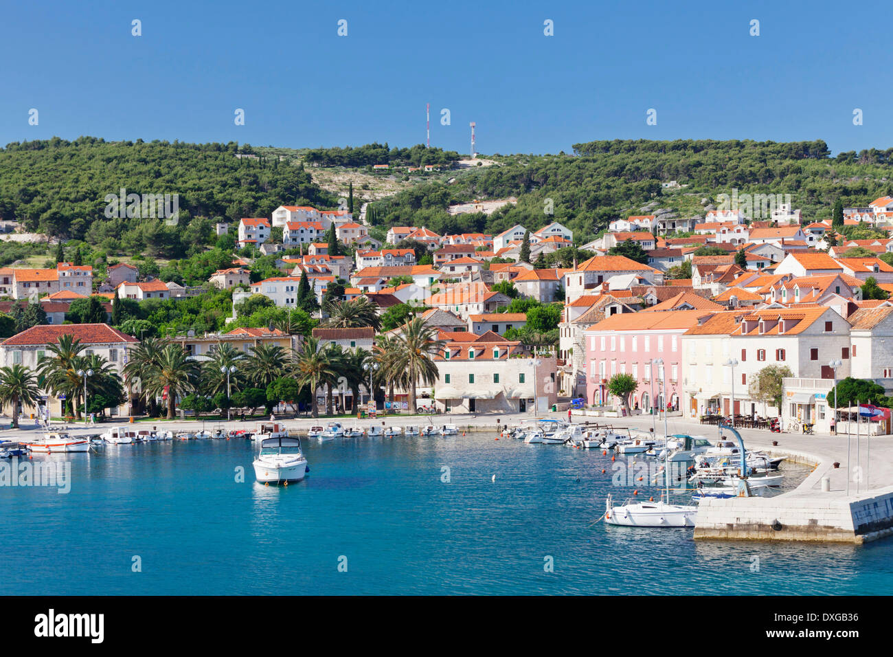 View of the town the harbour, Supetar, island of Brač, Dalmatia ...